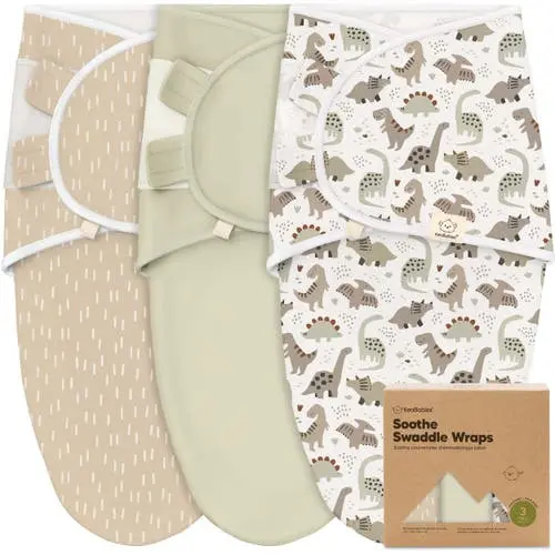 KEABABIES 3-pack Soothe Swaddle Wraps - Dino Ridge