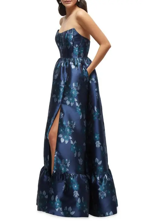 Dessy Collection Damask Strapless Gown