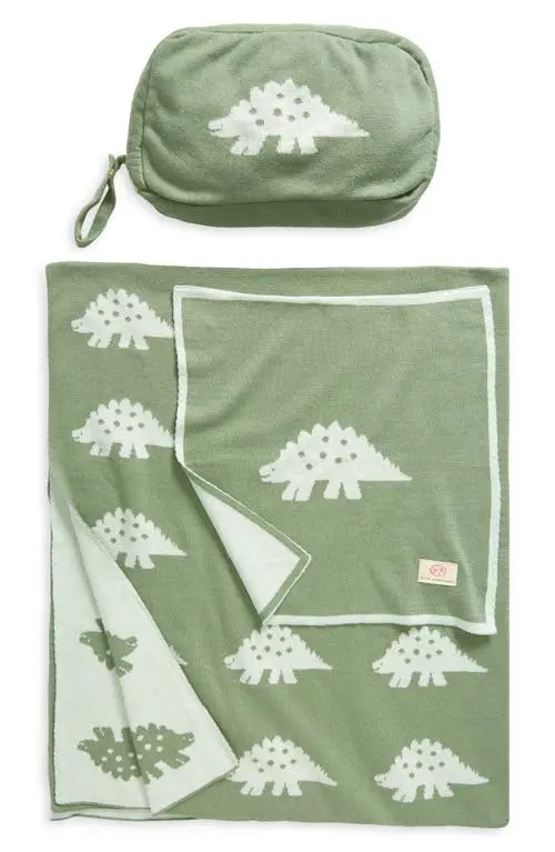 PINK LEMONADE Dinosaur Organic Cotton Baby Blanket & Travel Pouch Set - Spring Green/ Mint