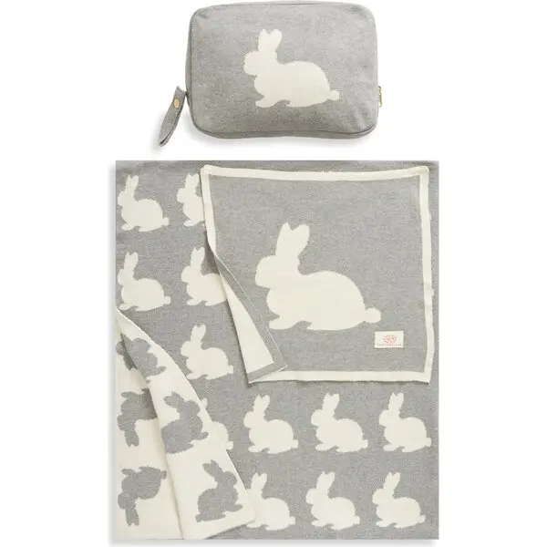 PINK LEMONADE Bunny Organic Cotton Baby Blanket & Travel Pouch Set - Grey/ Natural