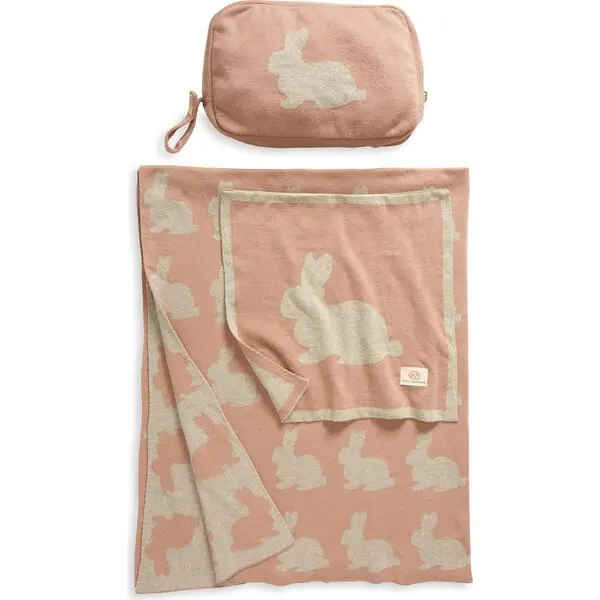 PINK LEMONADE Bunny Organic Cotton Baby Blanket & Travel Pouch Set - Pink/beige