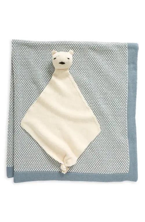 PINK LEMONADE Bunny Organic Cotton Baby Blanket & Bear Lovey Set - Blue