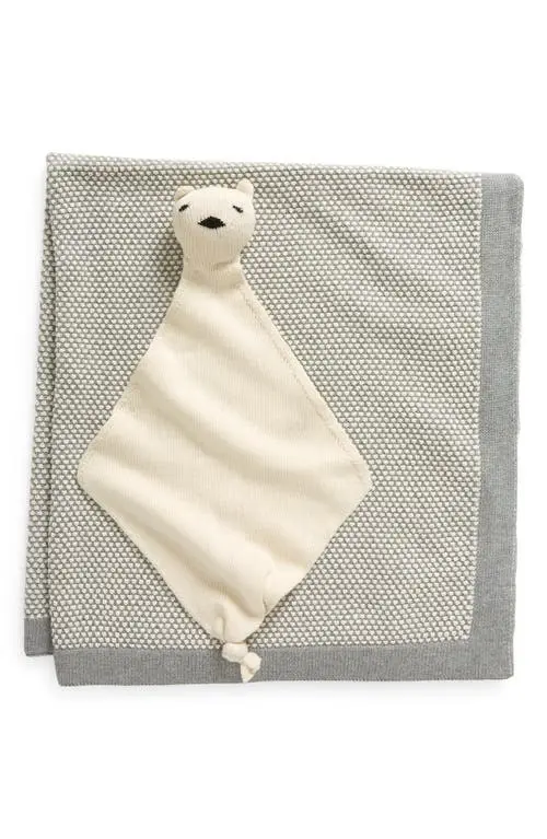 PINK LEMONADE Bunny Organic Cotton Baby Blanket & Bear Lovey Set - Light Grey