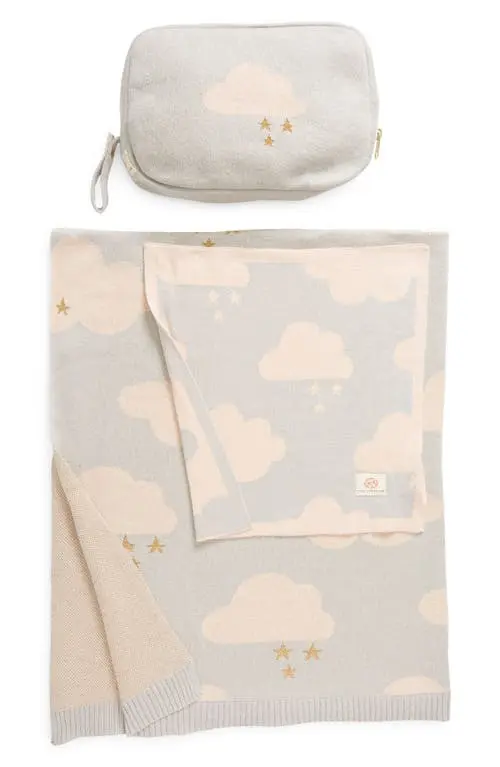 PINK LEMONADE Dreamy Clouds Organic Cotton Baby Blanket & Travel Pouch Set - Baby Pink
