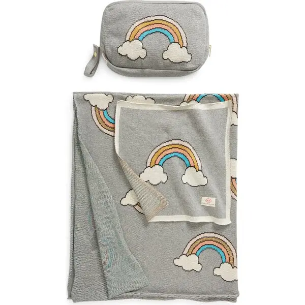PINK LEMONADE Rainbow Organic Cotton Baby Blanket & Travel Pouch Set - Grey