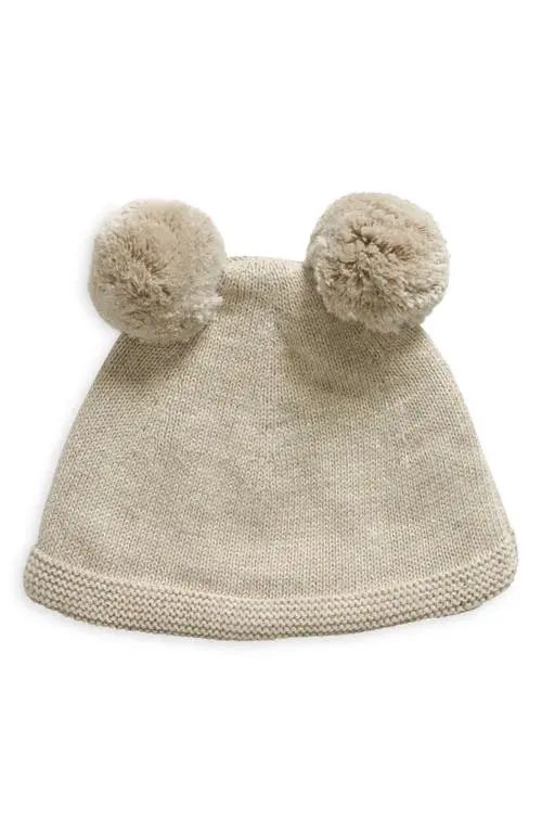 PINK LEMONADE Double Pompom Organic Cotton Beanie - Light Beige Mel