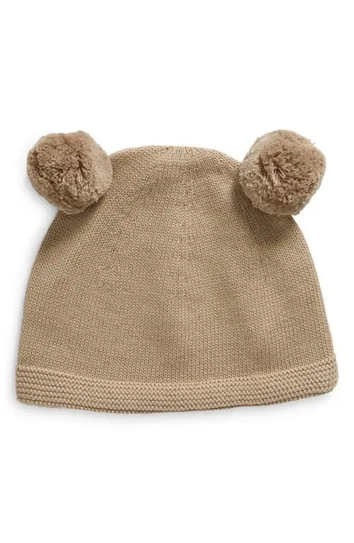 PINK LEMONADE Double Pompom Organic Cotton Beanie - Stone
