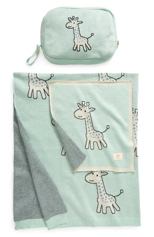 PINK LEMONADE Petite Giraffe Organic Cotton Baby Blanket & Travel Pouch Set - Mint