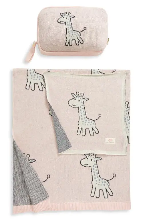 PINK LEMONADE Petite Giraffe Organic Cotton Baby Blanket & Travel Pouch Set - Pink Mel/natural