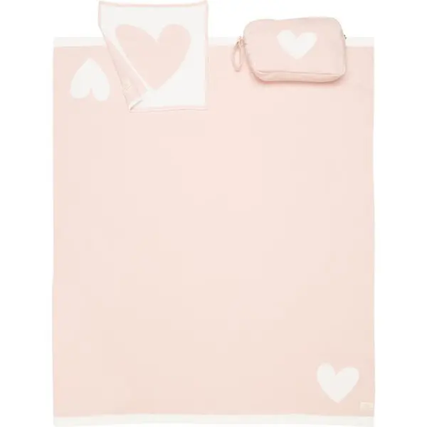 PINK LEMONADE Heart Organic Cotton Baby Blanket & Travel Pouch Set - Pink Pearl/ivory