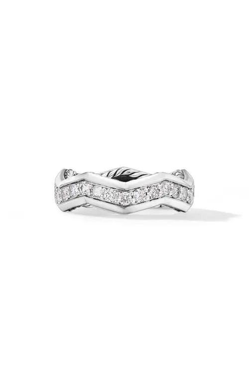 David Yurman Stax Zigzag Ring With Diamonds - Sterling Silver