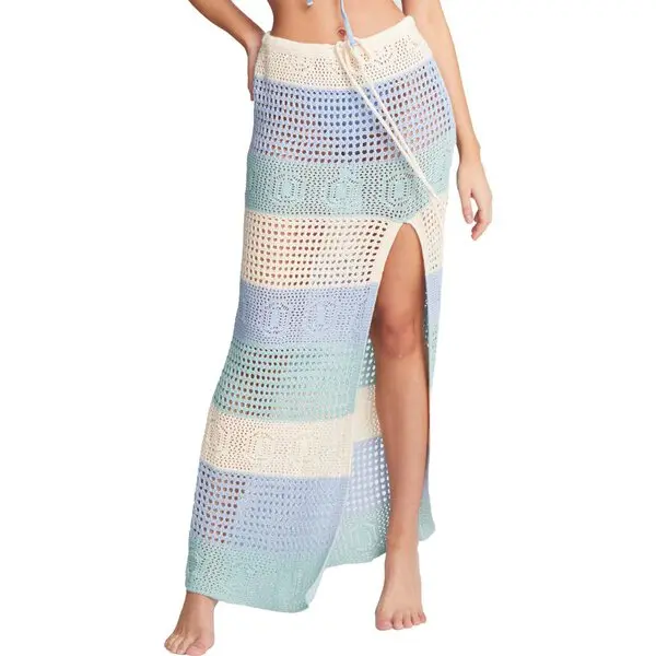 CAPITTANA Emma Stripe Open Stitch Cover-up Maxi Skirt - Light Blue