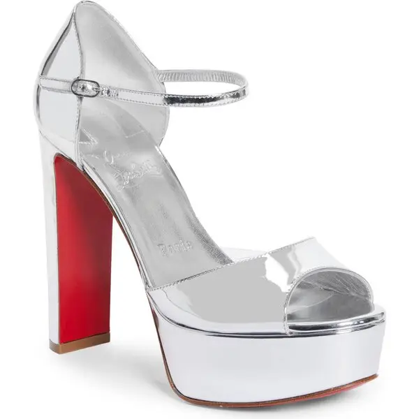 CHRISTIAN LOUBOUTIN Sandaloo Metallic Peep-toe Sandals - Silver