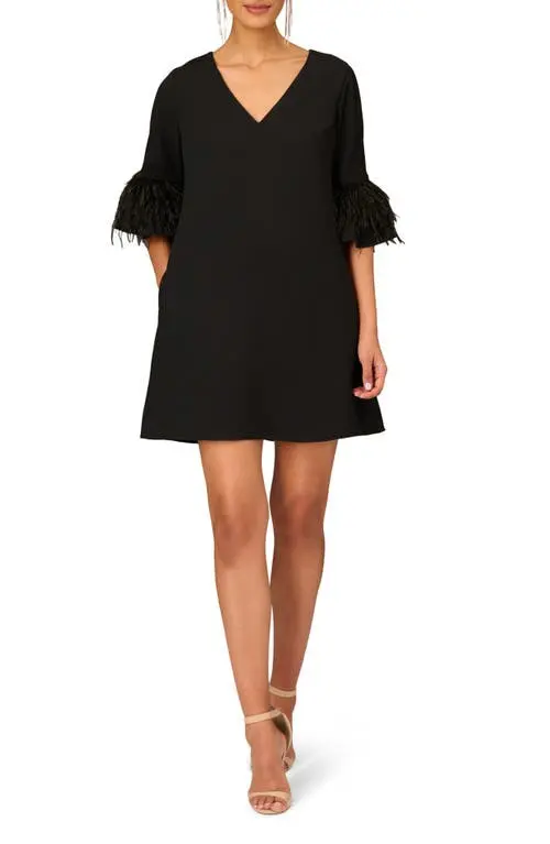 Adrianna Papell Aidan Mattox Feather Bell Sleeve Shift Dress - Black |  Editorialist