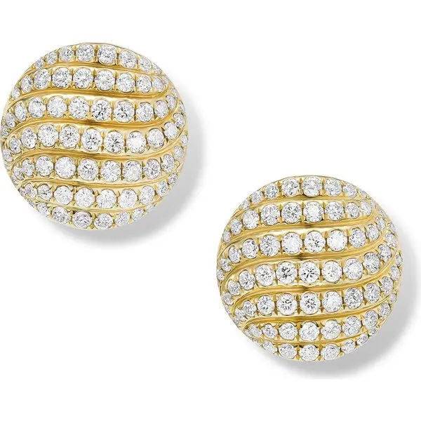 David Yurman Sculpted Cable Pavé Diamond Stud Earrings - 18k Yellow Gold/ Diamond