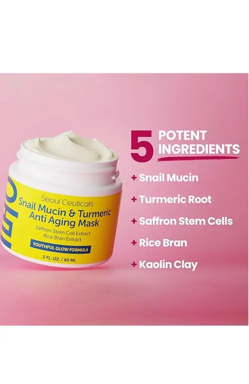 SEOUL CEUTICALS Korean Skincare Snail Mucin & Turmeric Anti Aging Mask - Clear