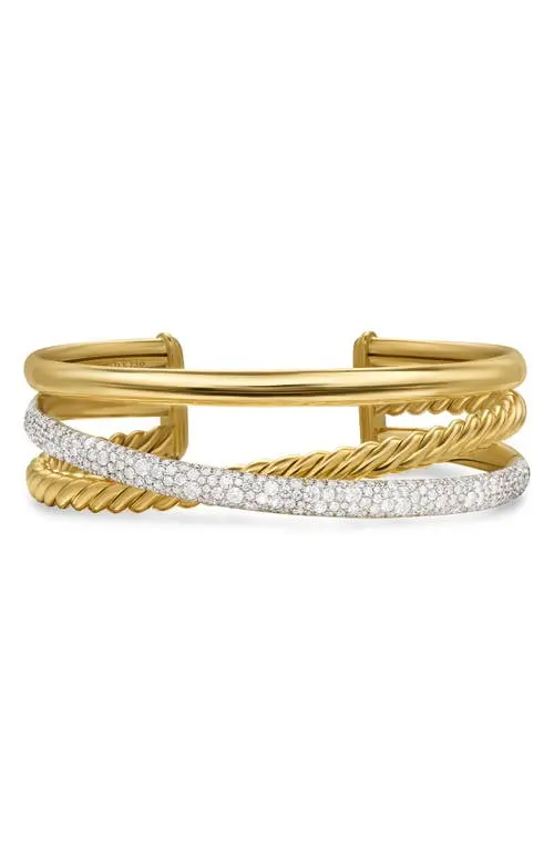 David Yurman Pavé Diamond 3-row Crossover Cuff Bracelet - 18k Yellow Gold/diamond