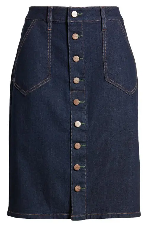 1822 Denim Button Front Denim Skirt - Rinse