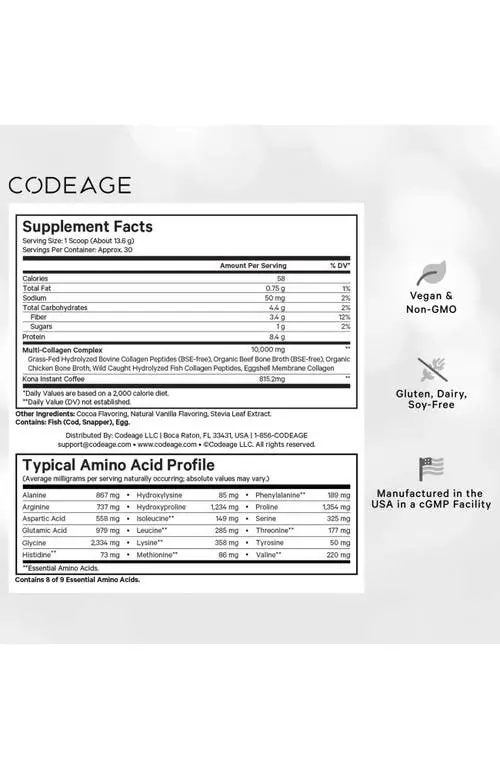 CODEAGE Multi Collagen Peptides Protein Mocha Powder Supplement