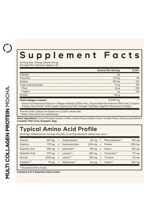 CODEAGE Multi Collagen Peptides Protein Mocha Powder Supplement