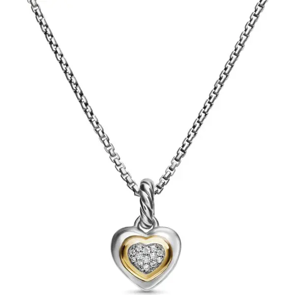 David Yurman Petite Cable Heart Pendant Necklace - Sterling Silver/ Gold