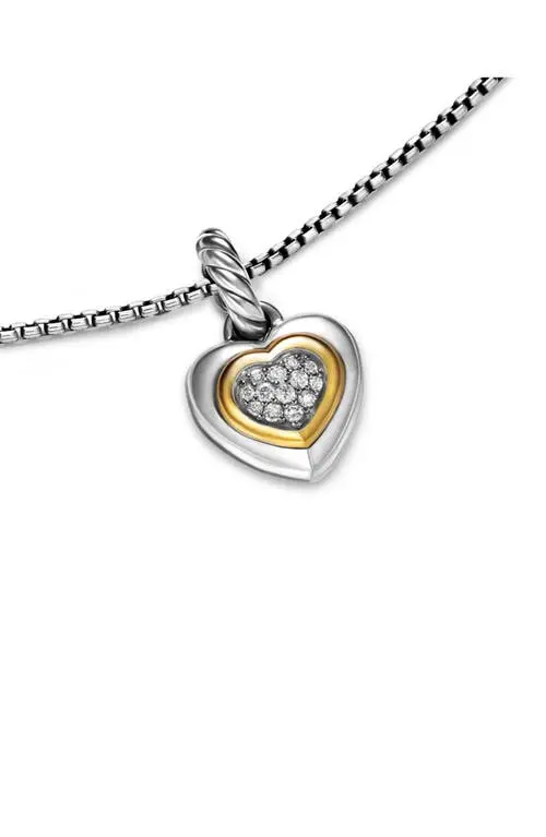 David Yurman Petite Cable Heart Pendant Necklace - Sterling Silver/ Gold