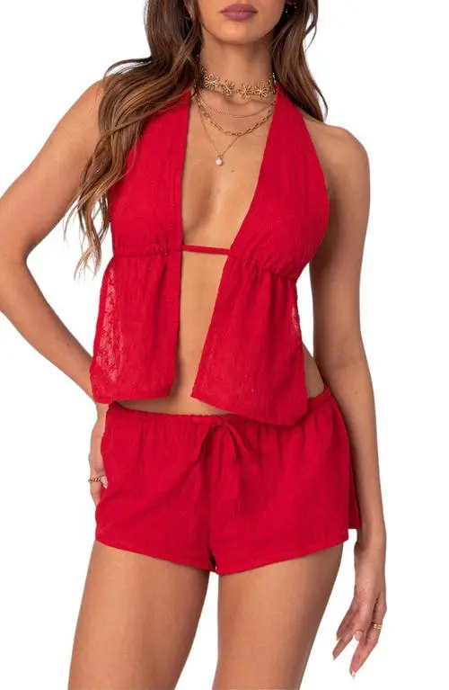EDIKTED Eyelet Halter Top - Red