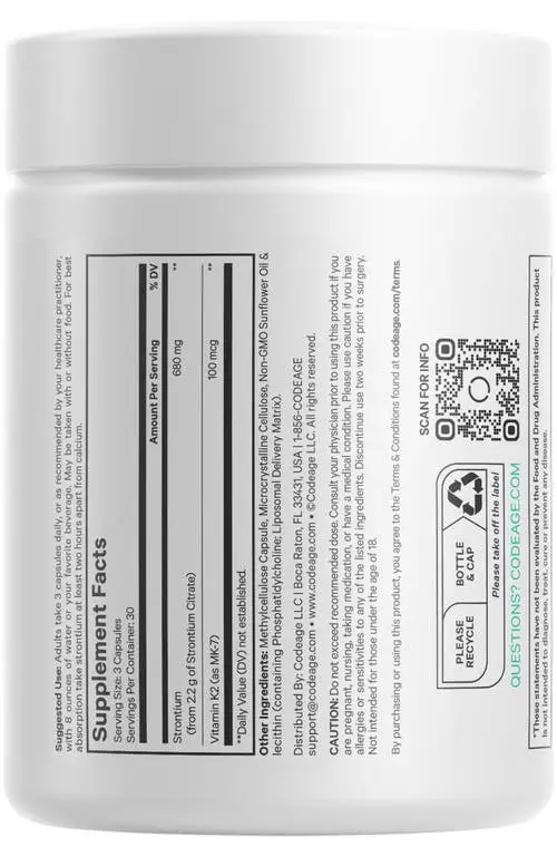 CODEAGE Liposomal Strontium + Vitamin K2 Mk-7 Supplement