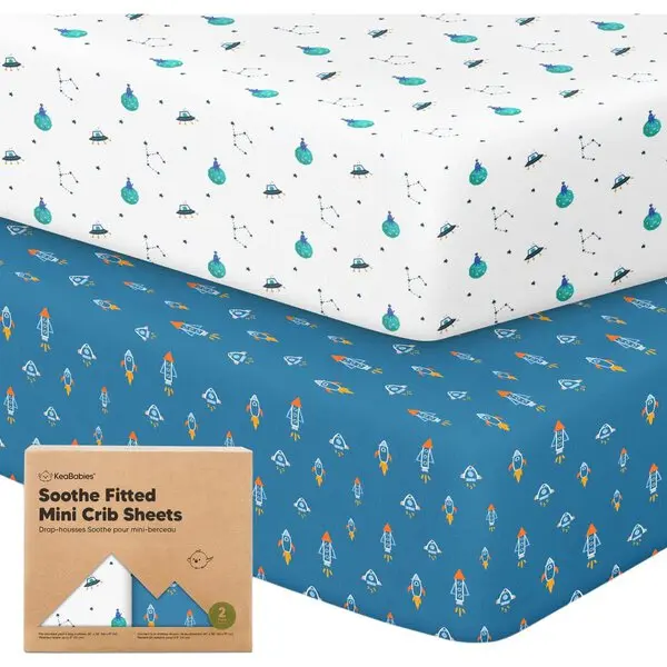 KEABABIES Soothe Fitted Mini Crib Sheet - Space Quest