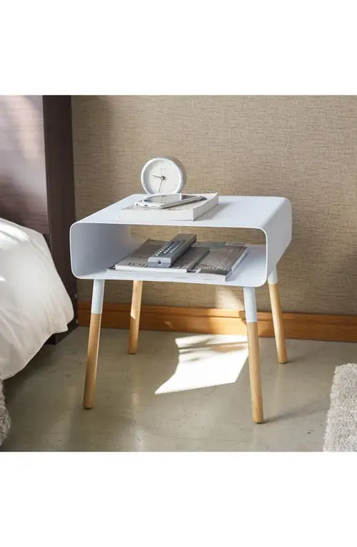 YAMAZAKI Short Side Table With Storage Shelf - White