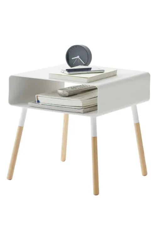 YAMAZAKI Short Side Table With Storage Shelf - White