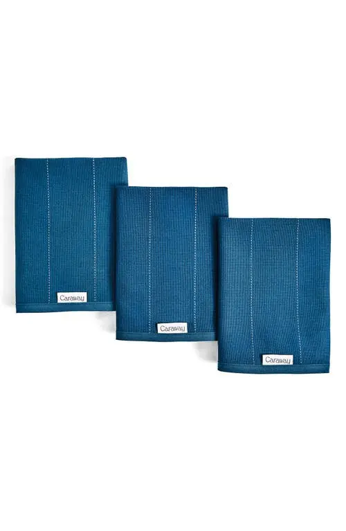 CARAWAY Set Of 3 Cotton Tea Towels - Navy