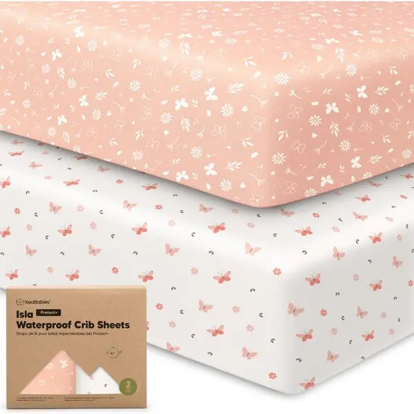 KEABABIES 2-pack Isla Protect+ Waterproof Crib Sheets - Butterflies