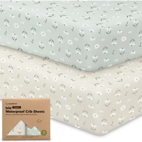 KEABABIES 2-pack Isla Protect+ Waterproof Crib Sheets - Daisies