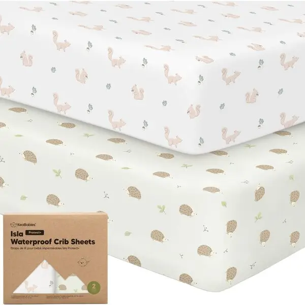 KEABABIES 2-pack Isla Protect+ Waterproof Crib Sheets - Nibbles/bruce