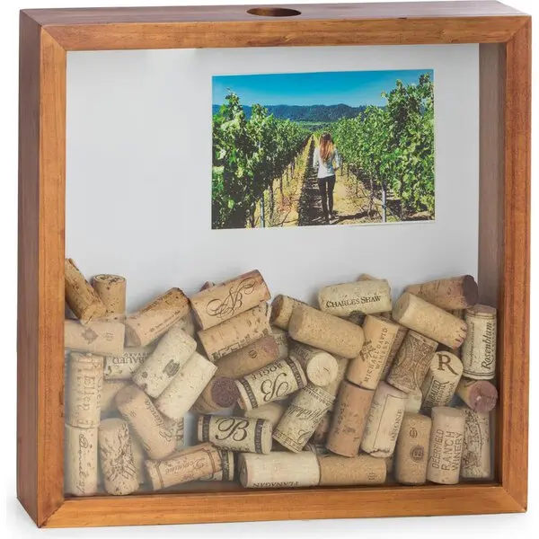 BEY-BERK Wine Cork Shadow Box - Brown