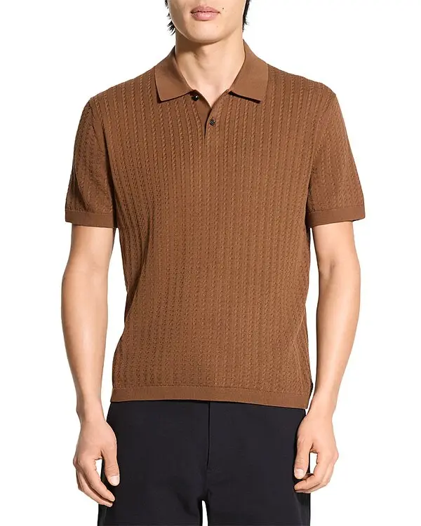 Theory Short Sleeve Cable Polo In Breach - Deep Tobacco