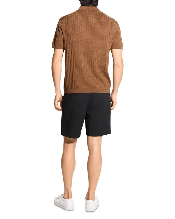 Theory Short Sleeve Cable Polo In Breach - Deep Tobacco