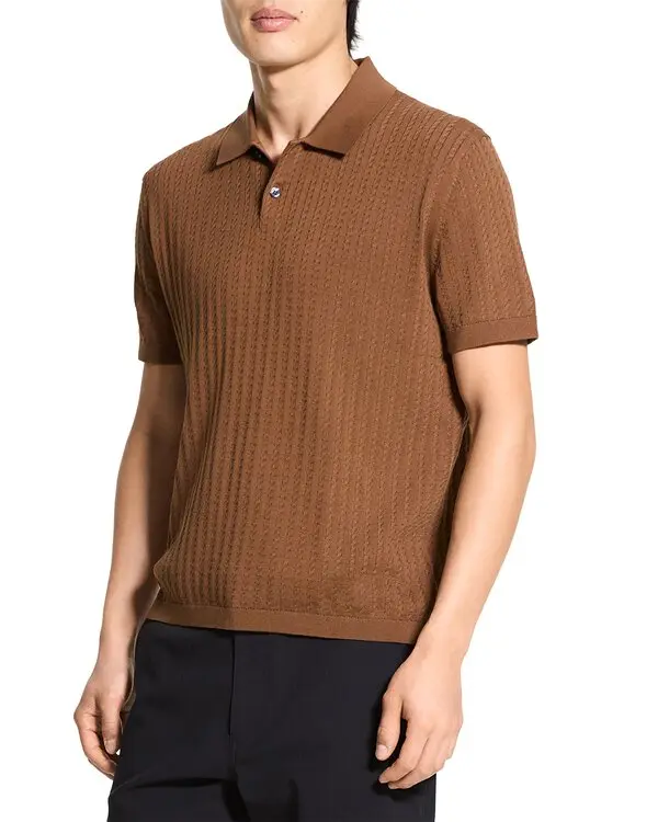 Theory Short Sleeve Cable Polo In Breach - Deep Tobacco