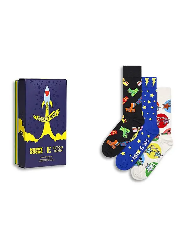 Happy Socks Elton John Printed Socks, Set Of 3 - Black