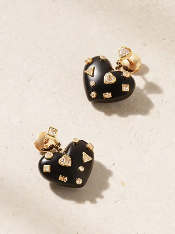 Yvonne Léon Coeur Confettis 9-karat Onyx And Topaz Earrings - Gold