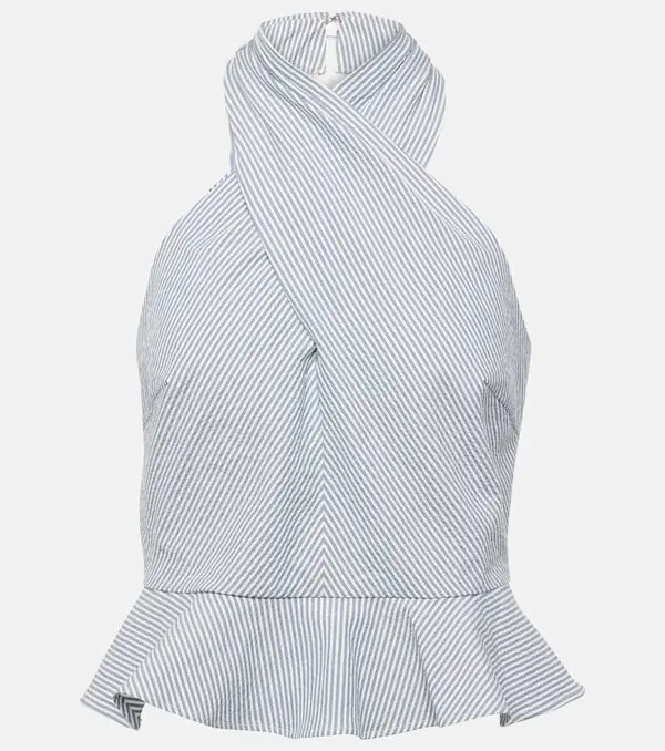 Veronica Beard Drey Striped Halterneck Top - Blue