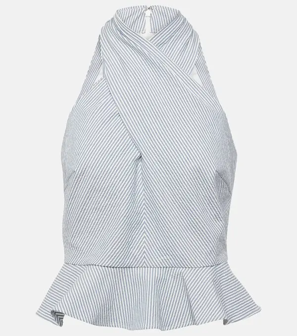 Veronica Beard Drey Striped Halterneck Top - Blue
