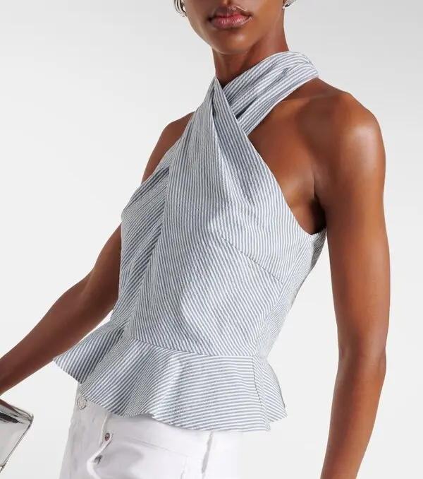 Veronica Beard Drey Striped Halterneck Top - Blue
