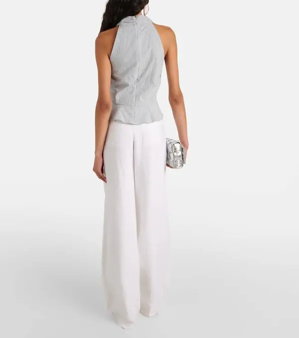 Veronica Beard Drey Striped Halterneck Top - Blue