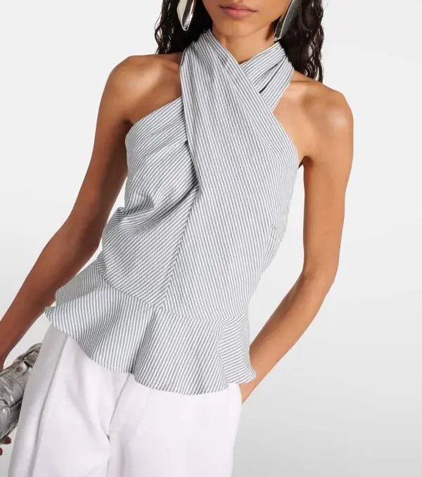 Veronica Beard Drey Striped Halterneck Top - Blue