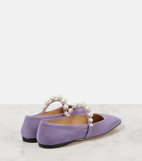 JIMMY CHOO Ade Embellished Suede Ballet Flats - Purple