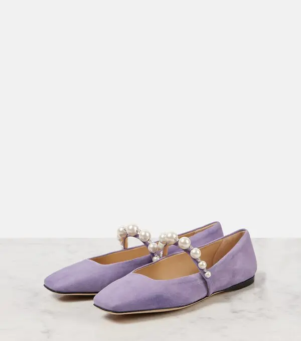 JIMMY CHOO Ade Embellished Suede Ballet Flats - Purple