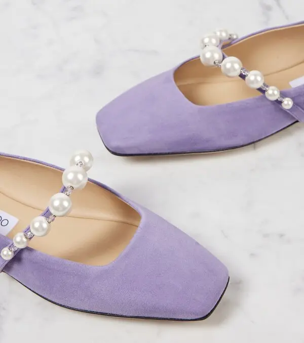 JIMMY CHOO Ade Embellished Suede Ballet Flats - Purple