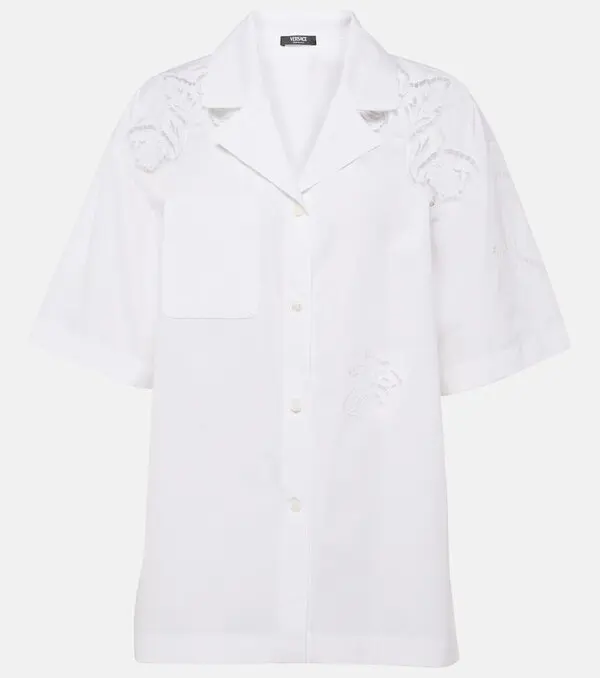 Versace Embroidered Cotton Poplin Bowling Shirt